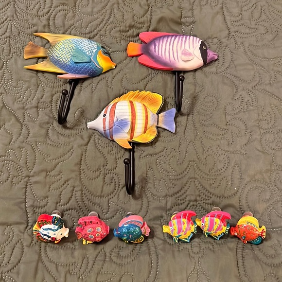 Accents | 6 Fish Theme Drawer Pulls And 3 Fish Hookswall Decor | Poshmark